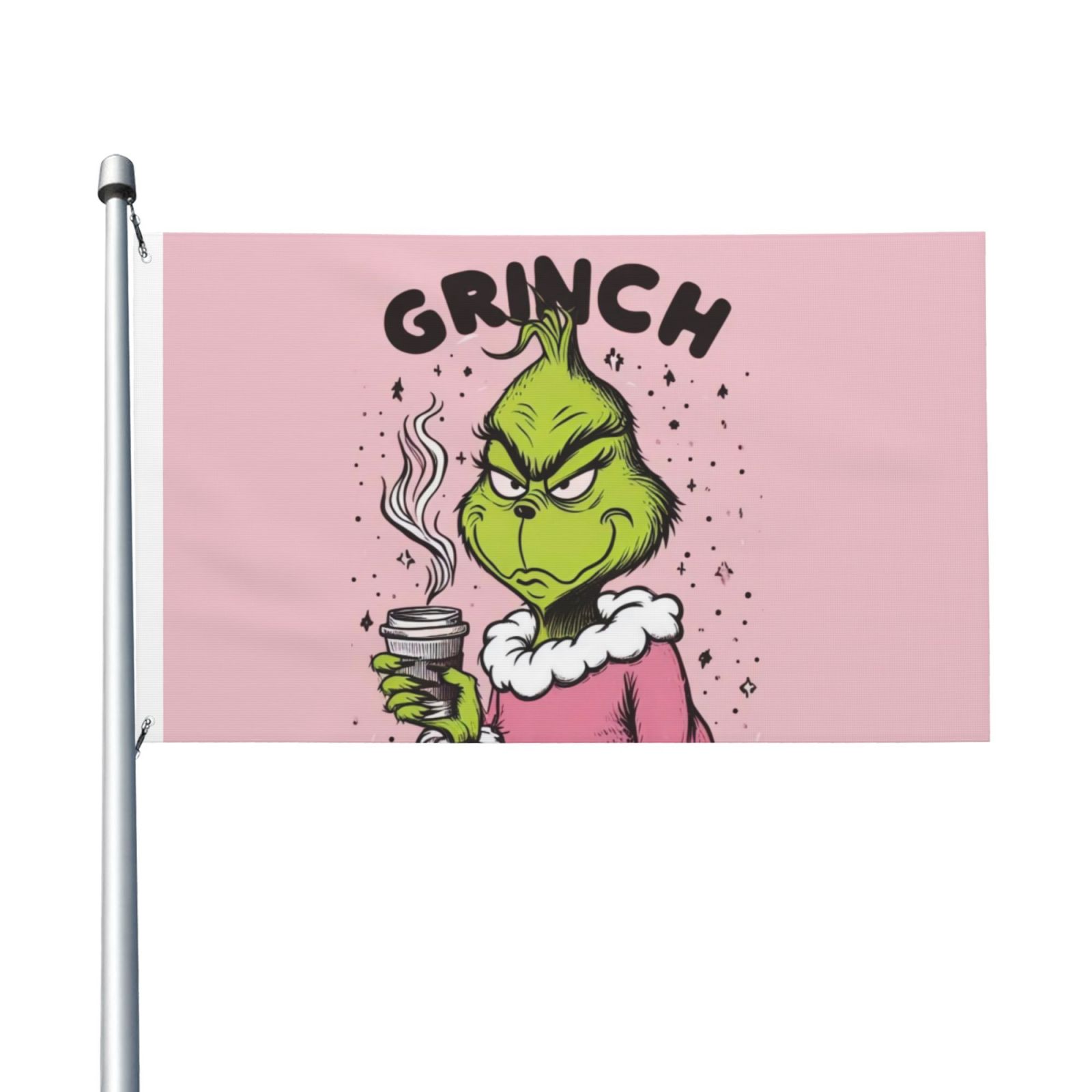 The Grinch Drinks Coffee 3x5ft Face Flag Fade Proof Holiday Fall Flag ...