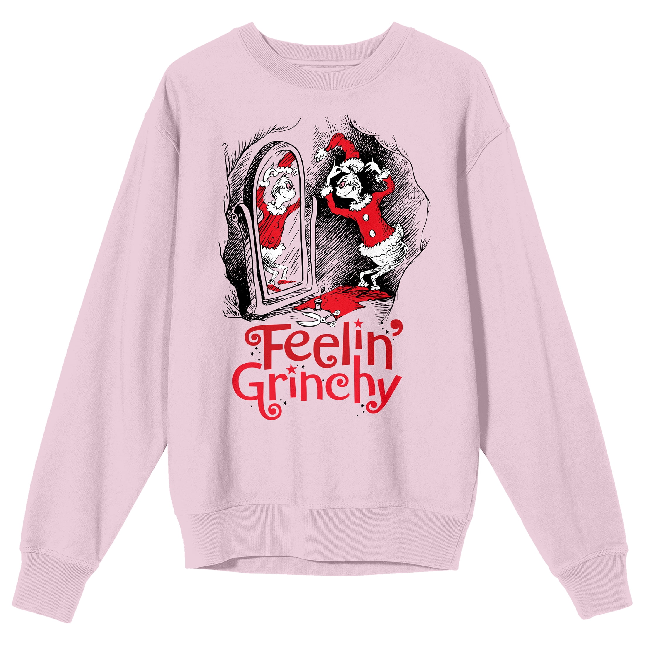 The Grinch Feelin' Grinchy Adult Cradle Pink Crew Neck Long Sleeve ...
