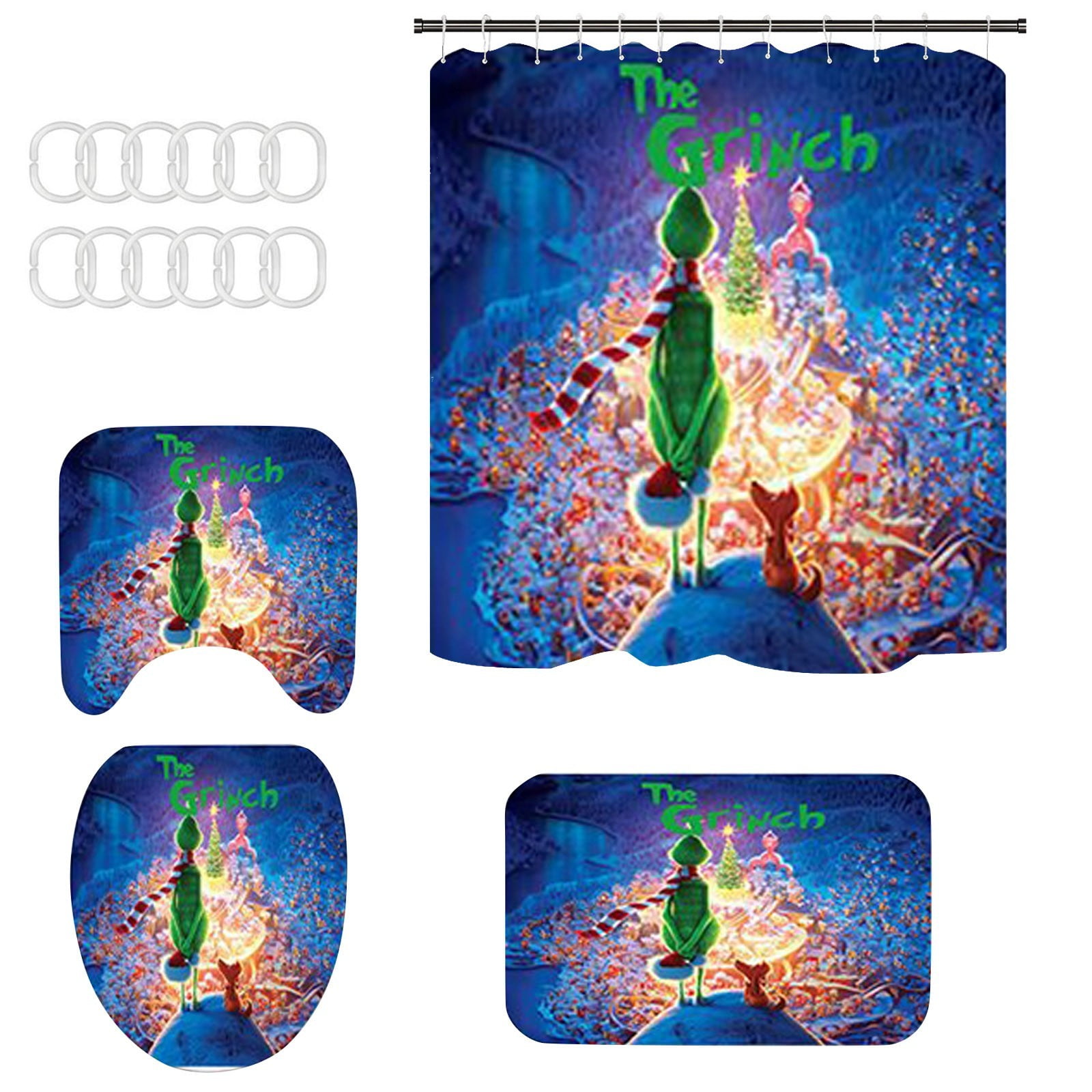 The Grinch Festive Holiday Bathroom Set with Shower Curtain, Bath Mat ...