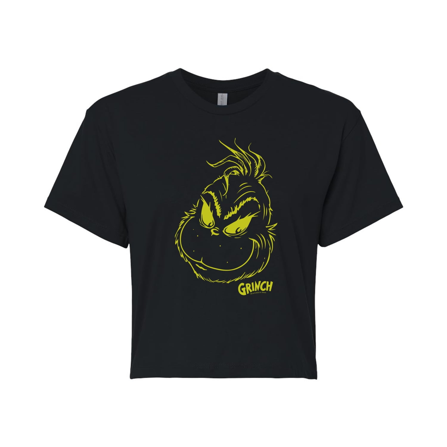 The Grinch - Grinch Face - Juniors Cropped Cotton Blend T-Shirt ...