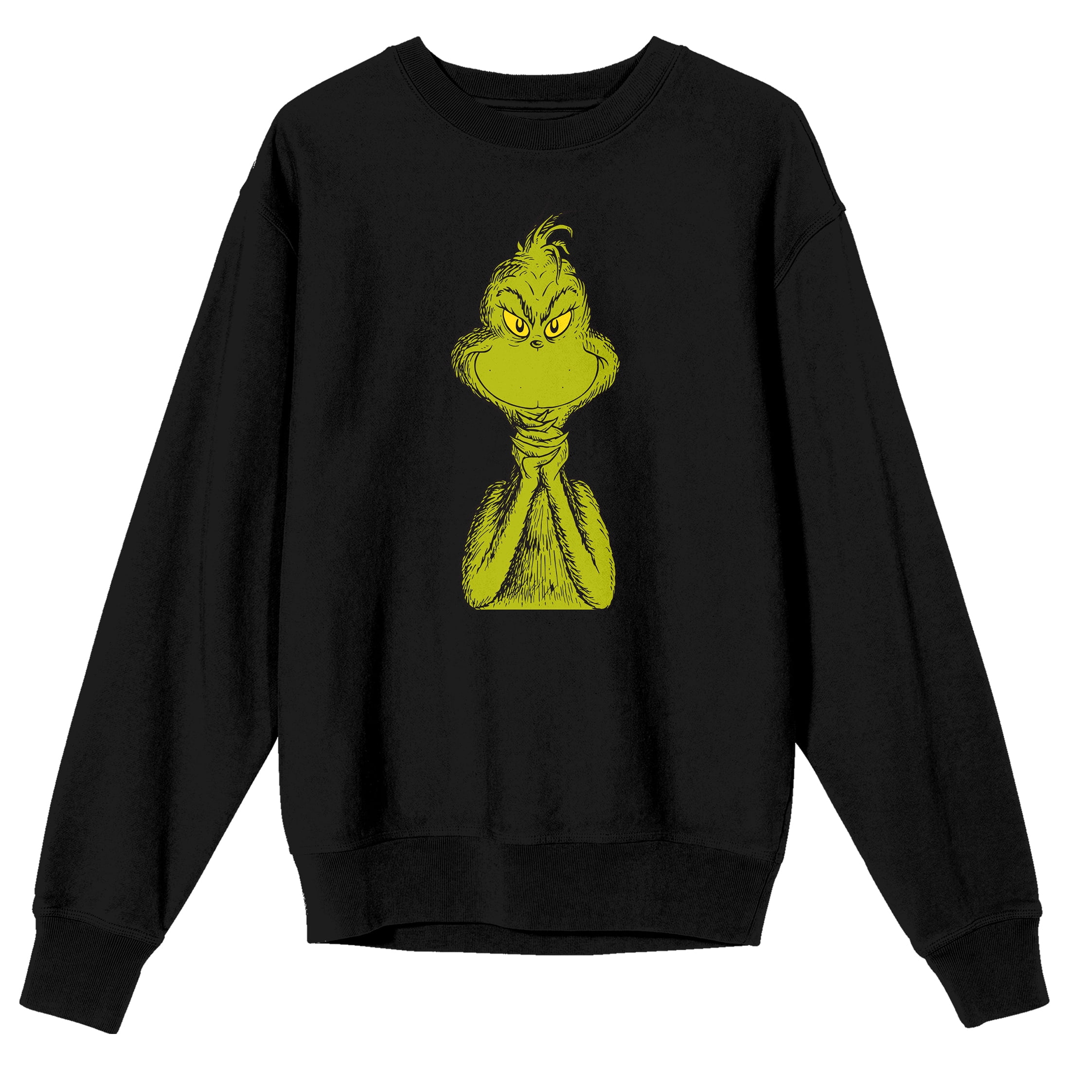 The Grinch Half Body Menacing Smile Men's Black Crew Neck Long Sleeve ...