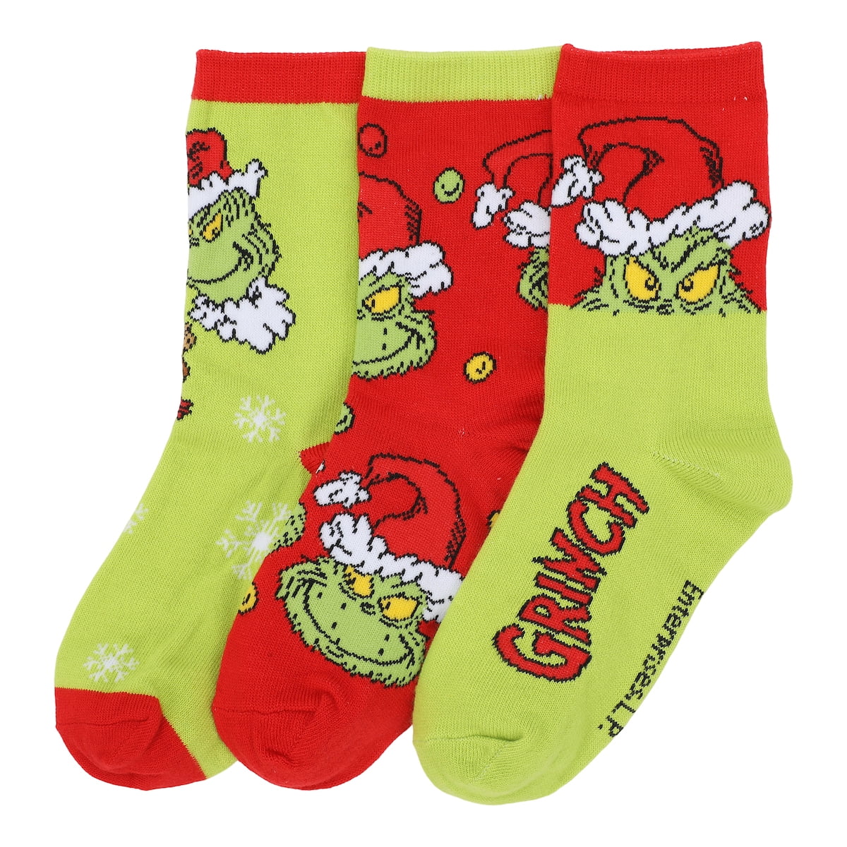Dr. Seuss Christmas: The Grinch & Max 3-Pair Crew Socks for Kids ...