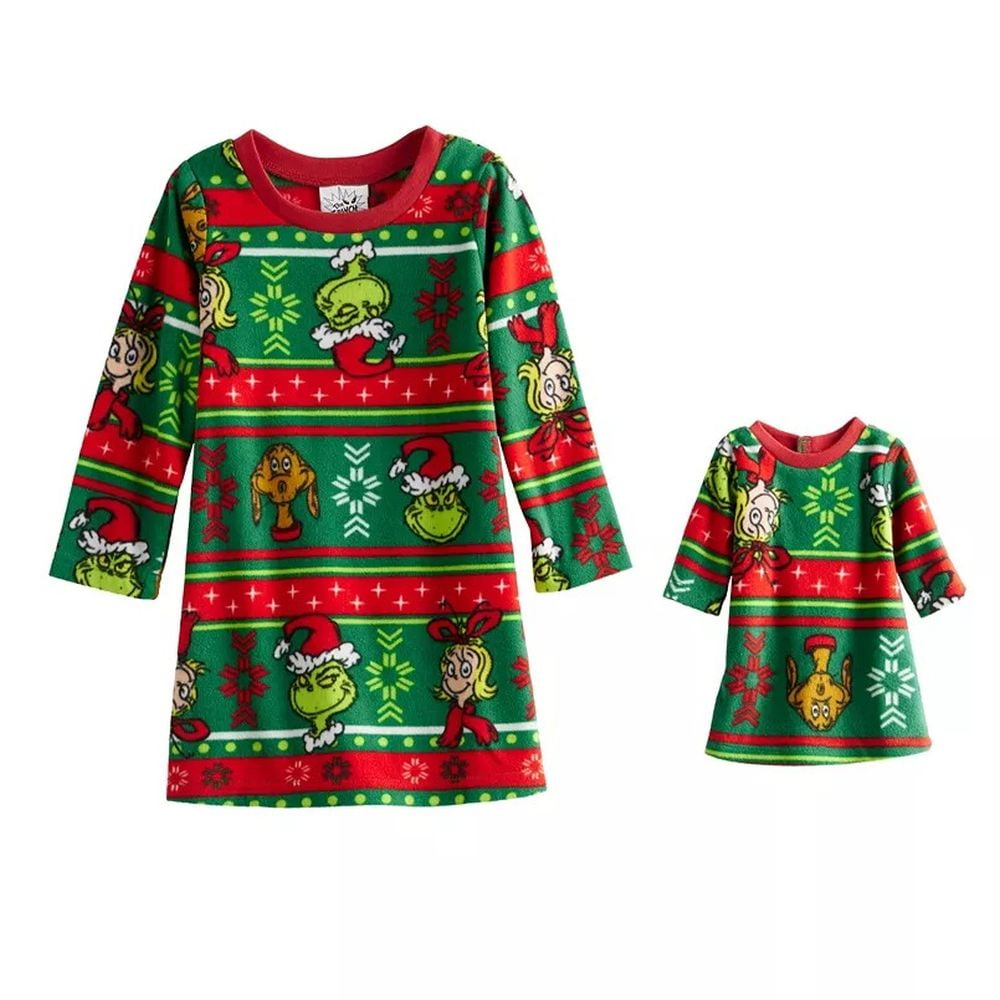 The Grinch, Max and Cindy Lou Girl's Fleece Nightgown and Doll Gown Set ...
