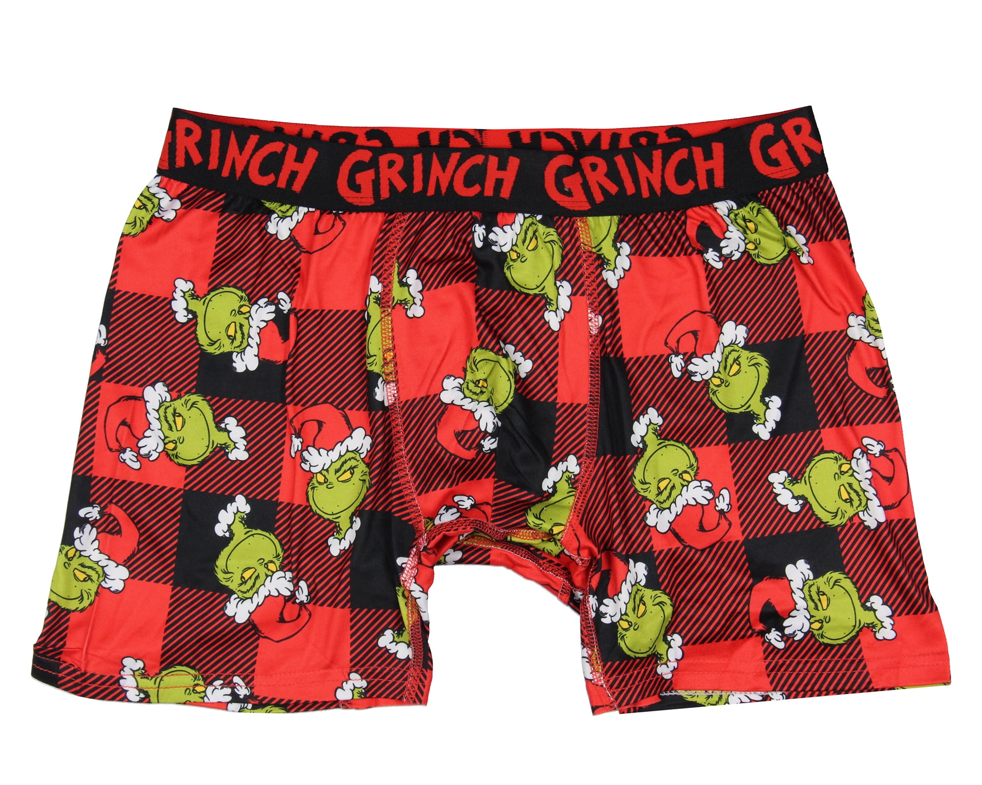 The Grinch Men's Grinch Santa AOP Buffalo Plaid Christmas Holiday Boxer ...