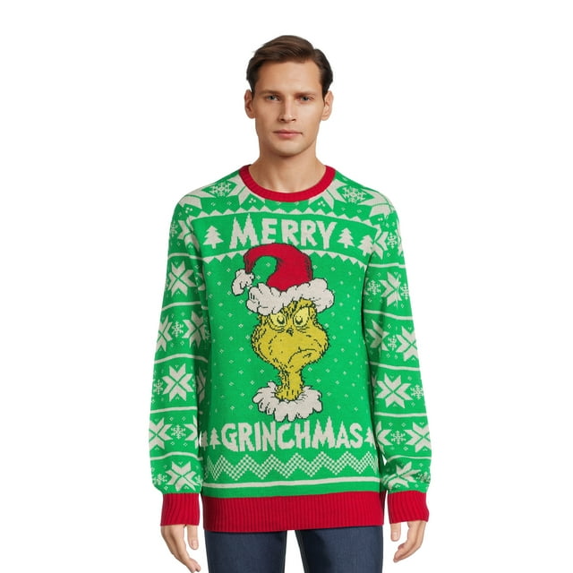 The Grinch Men's Merry Grinchmas Christmas Sweater with Long Sleeves ...