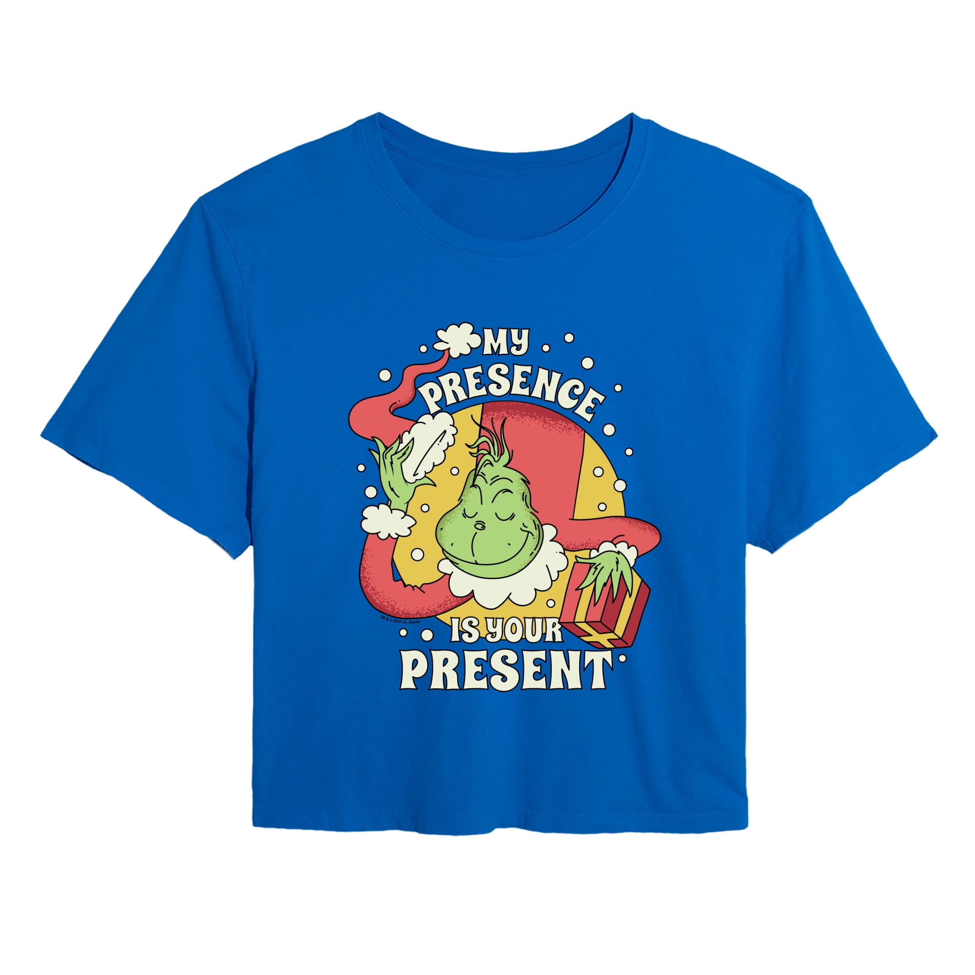 The Grinch - My Presence Is Your Present - Juniors Cropped Graphic T ...