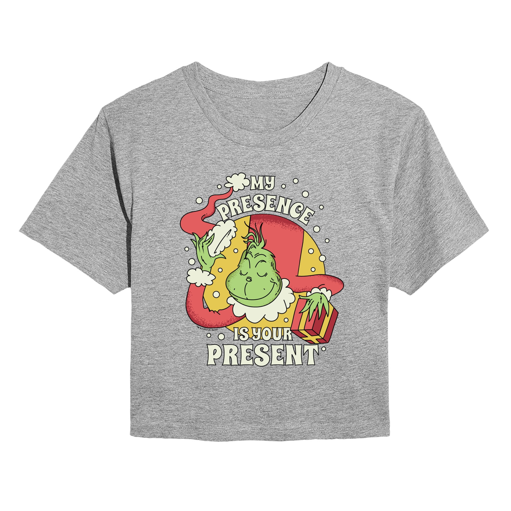 The Grinch - My Presence Is Your Present - Juniors Cropped Graphic T ...