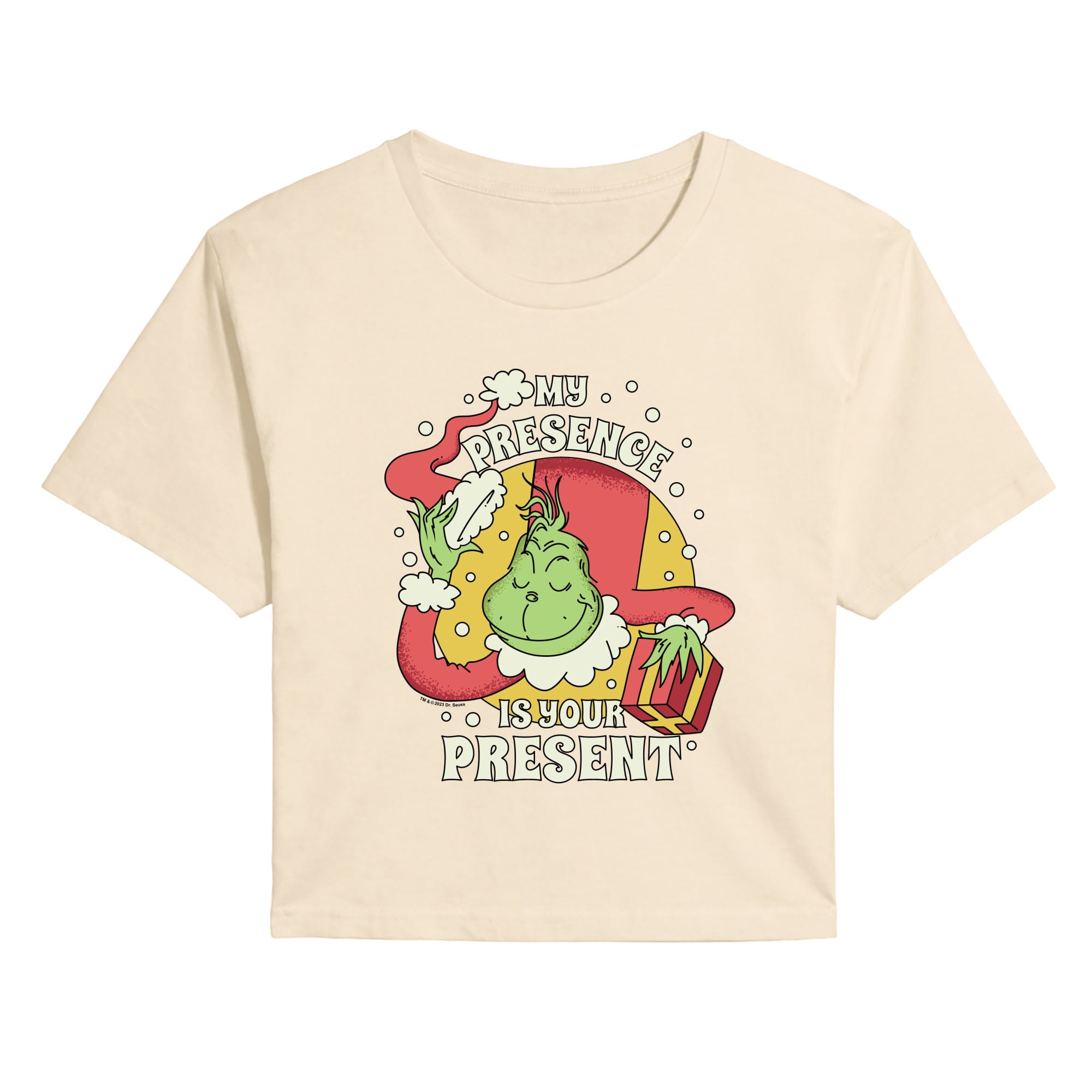 The Grinch - My Presence Is Your Present - Juniors Cropped Graphic T ...