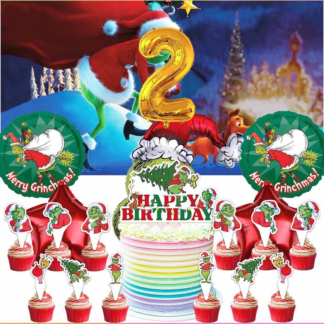 The Grinch Party Supplies Decor 2nd Kit Balloons Birthday Cake Topper ...
