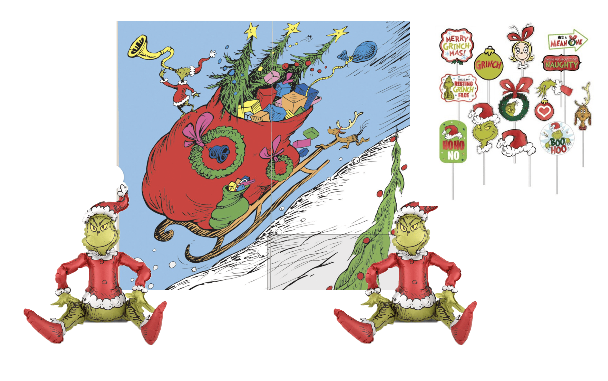 The Grinch Party Supplies Set – Backdrop, Balloons & Photo Booth Props ...