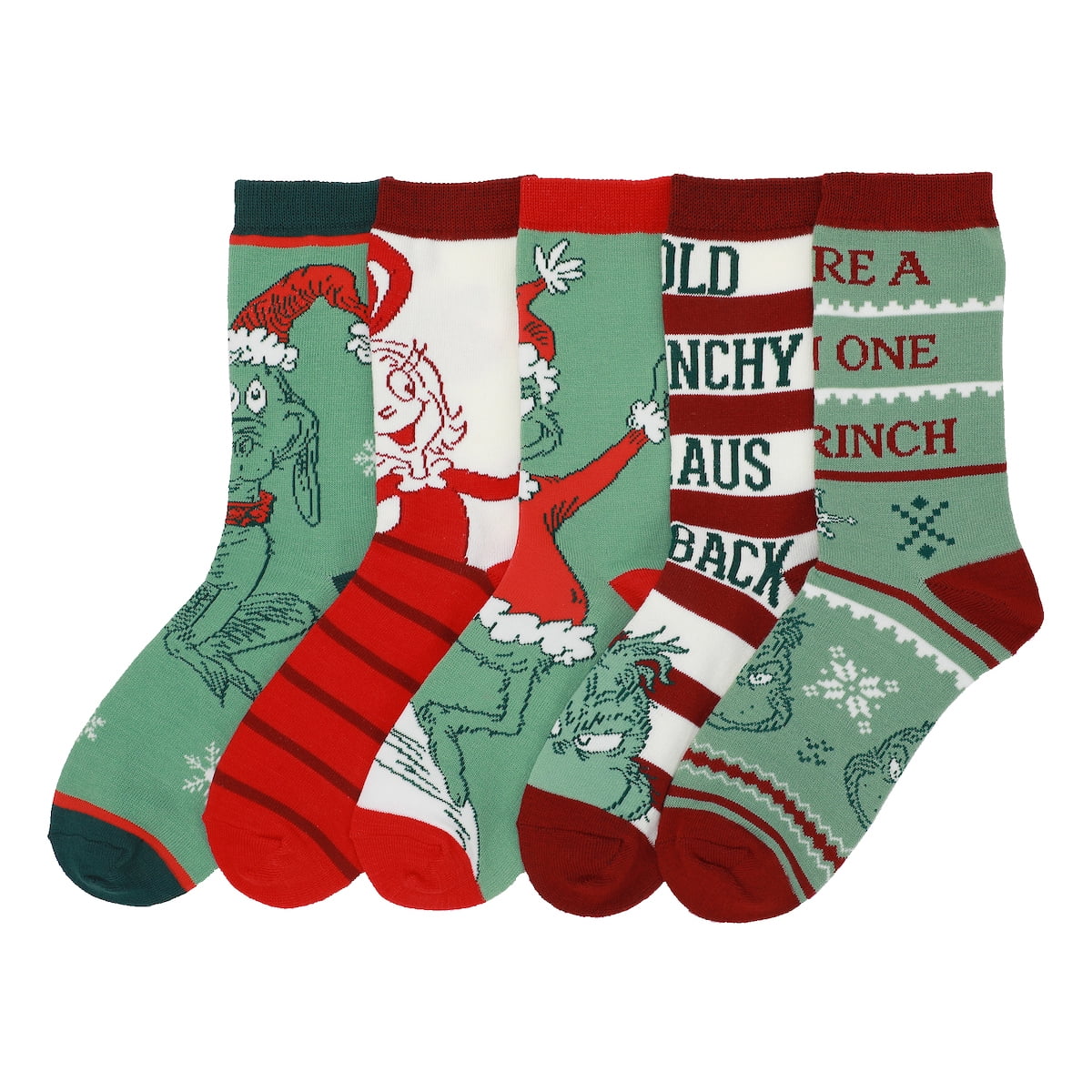 The Grinch Red and Green Womens Crew Socks (Pack of 5) - Walmart.com