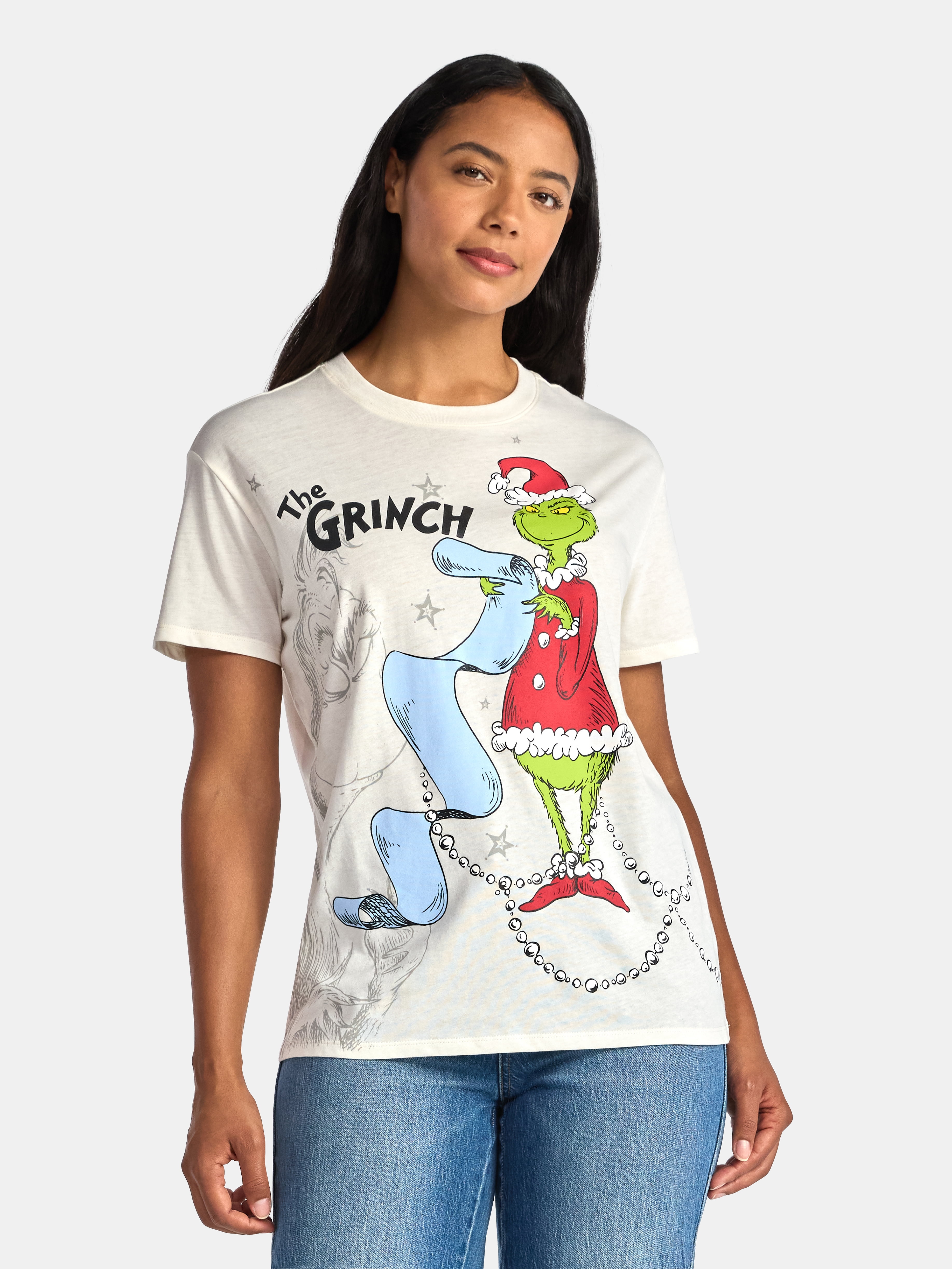 The Grinch Women's Front Back Christmas Graphic Tee with Short Sleeves ...