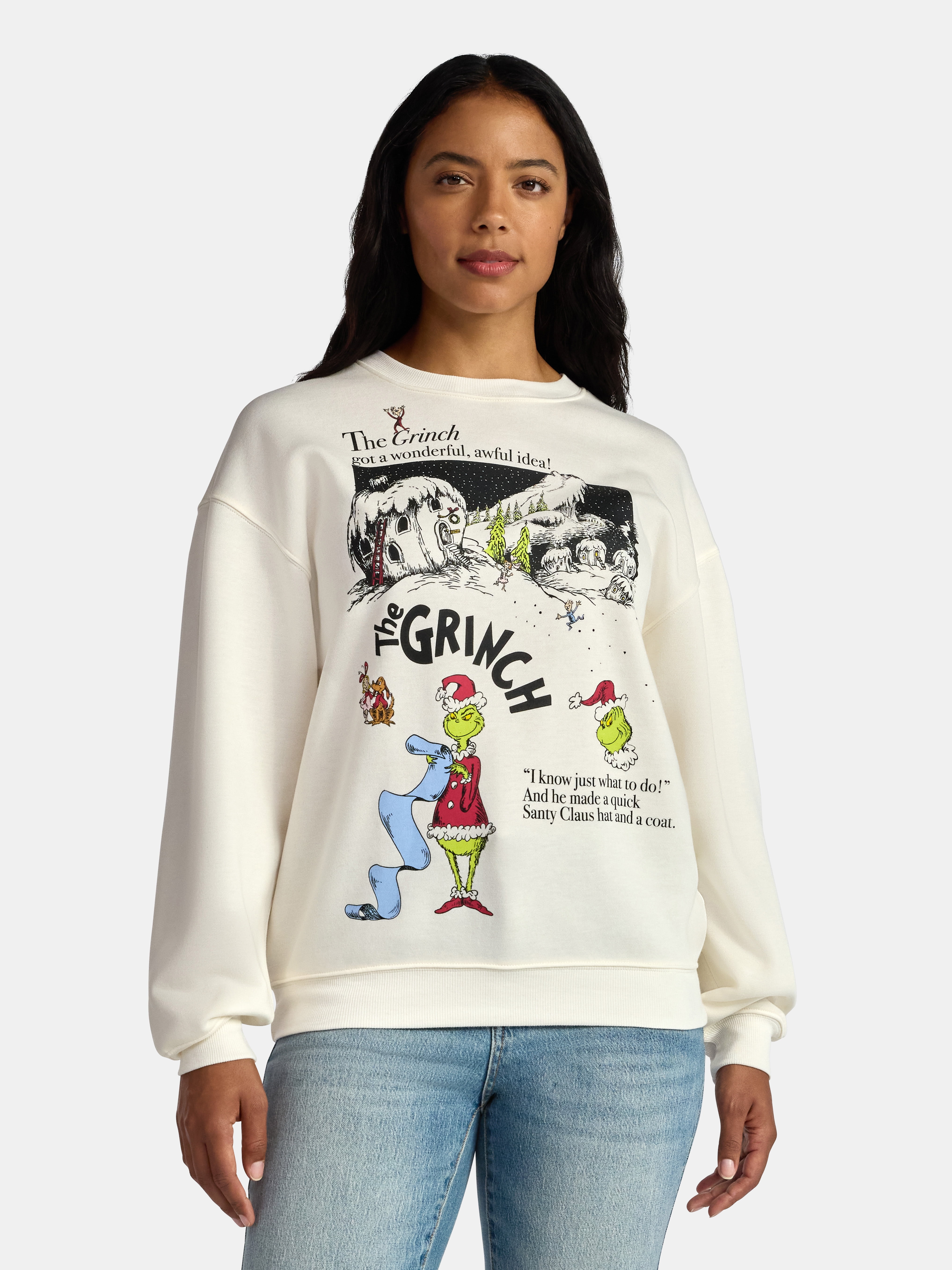 The Grinch Women's Front Back Whoville Graphic Fleece Sweatshirt with ...