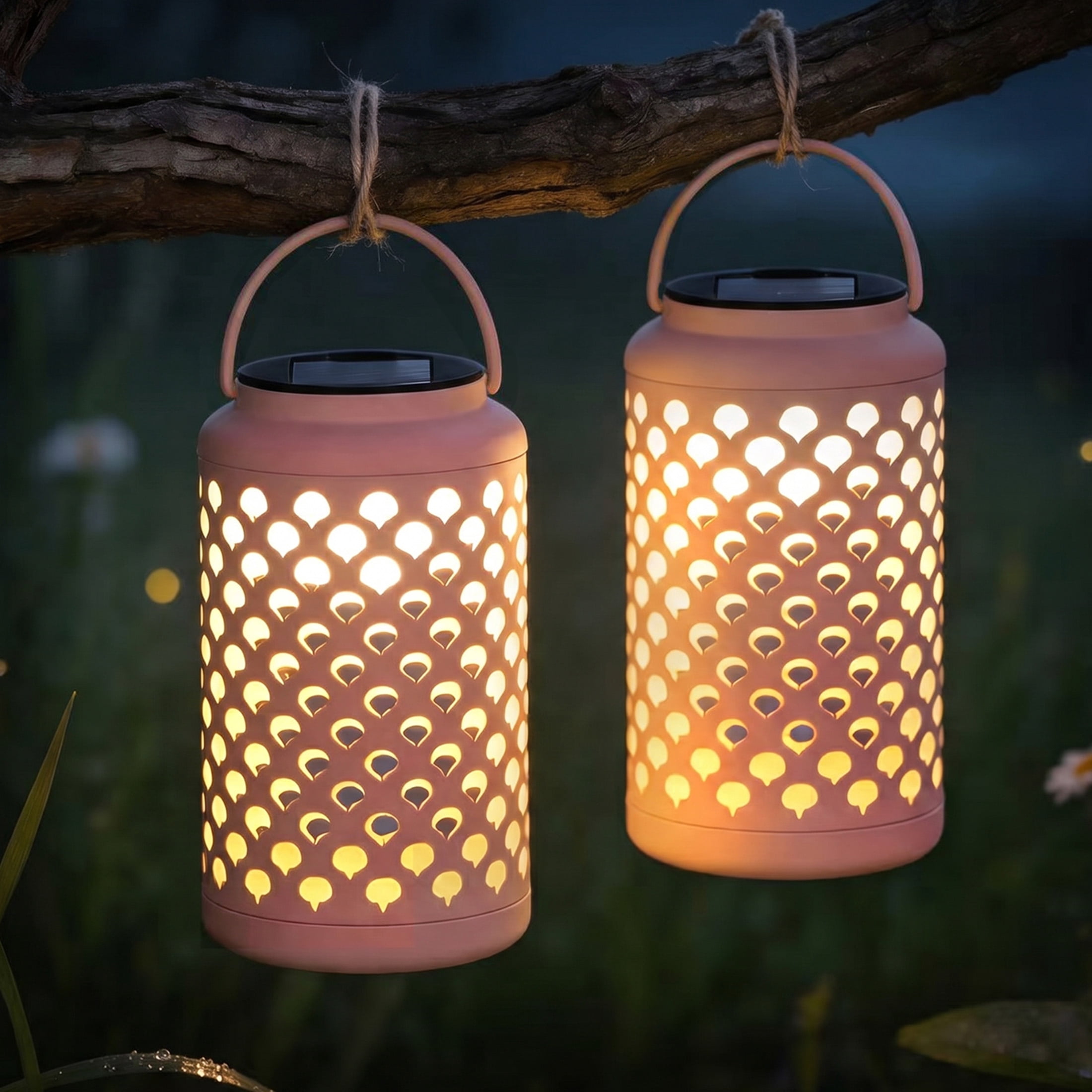 The Growing Ground 2-Pack Solar Lanterns Outdoor with Handle, Pink ...