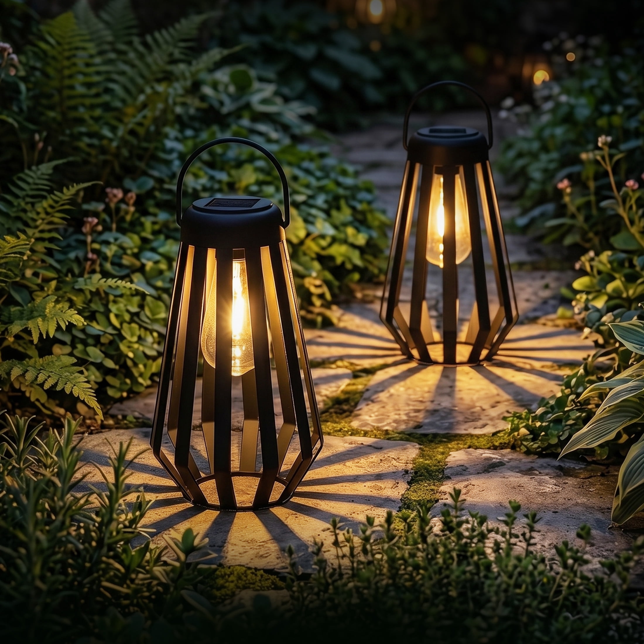 The Growing Ground 2 pack Solar LED Modern Geometric Lanterns with ...