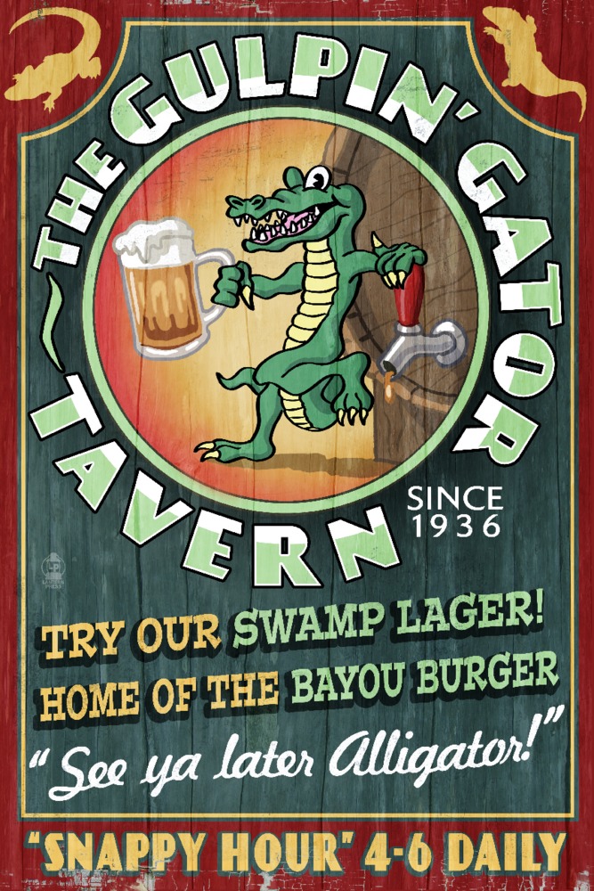 The Gulpin Gator Tavern, Vintage Sign (16x24 Giclee Gallery Art Print ...