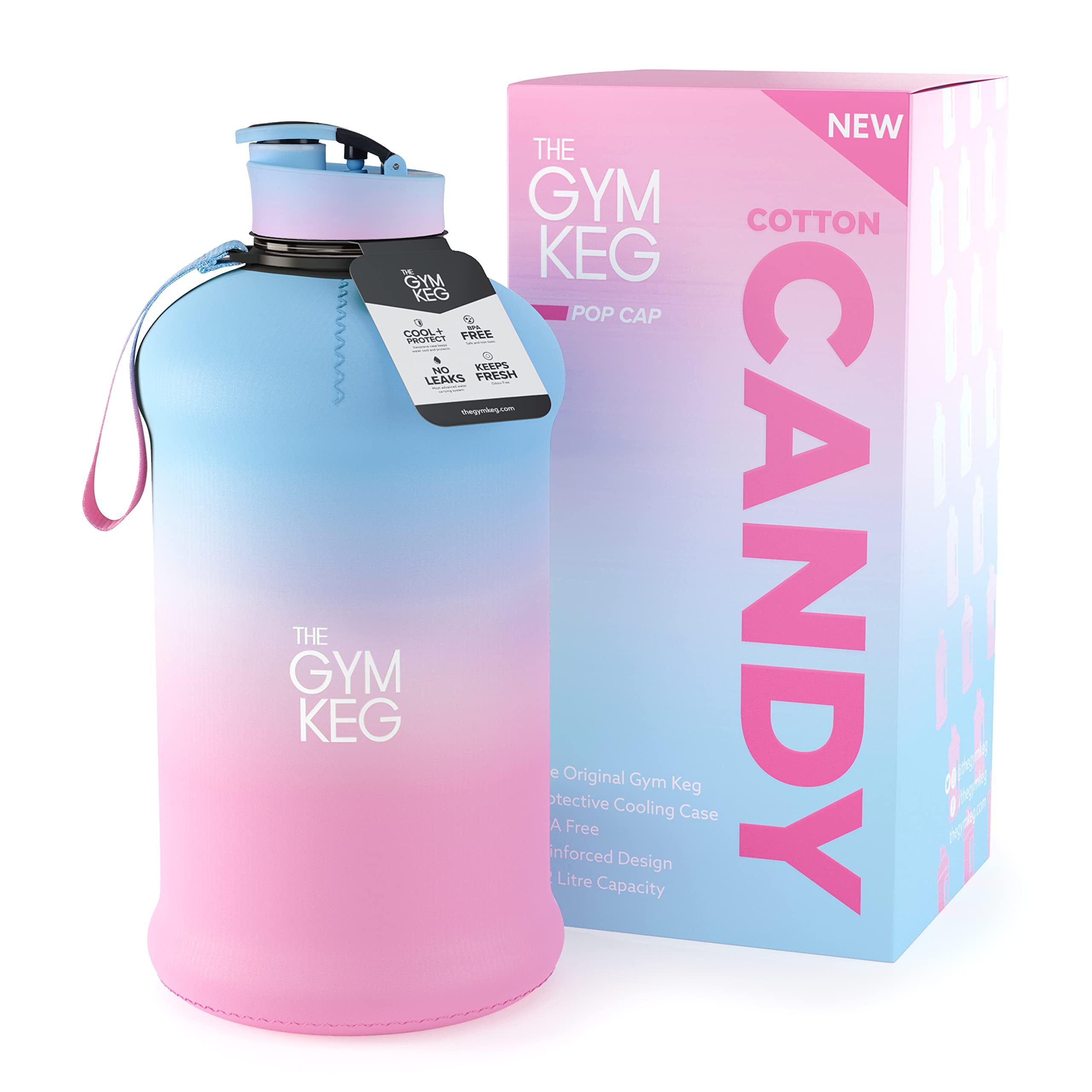 THE GYM KEG Insulated Sports Water Bottle with Sleeve, 2.2 Liter Jug ...