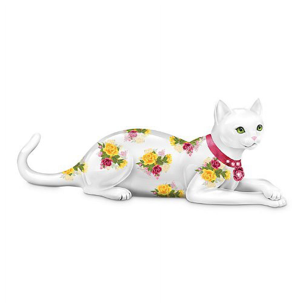 The Hamilton Collection Rose-Patterned Cat Figurine Blooming Purr ...