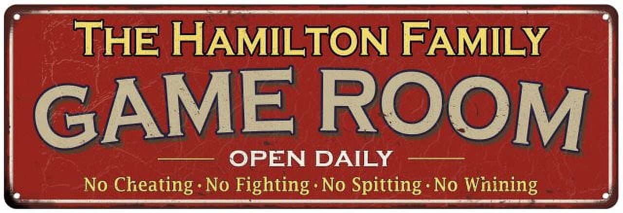 The Hamilton Family Gift Red Game Room Metal 6x18 Sign 206180038841 ...