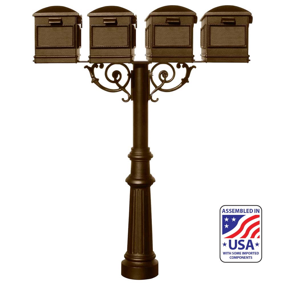 The Hanford QUAD Lewiston mailbox post system w/Scroll Supports, Bronze ...