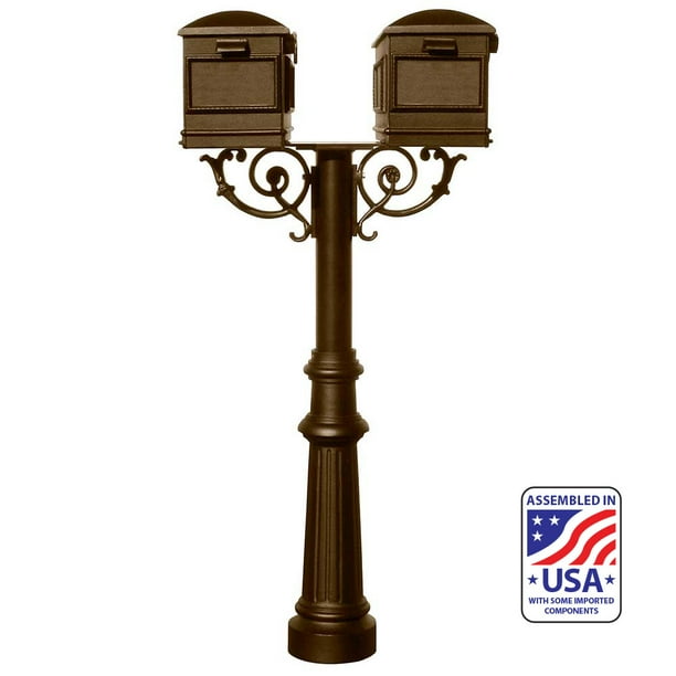 The Hanford TWIN Lewiston mailbox post system w/Scroll Supports, Bronze ...