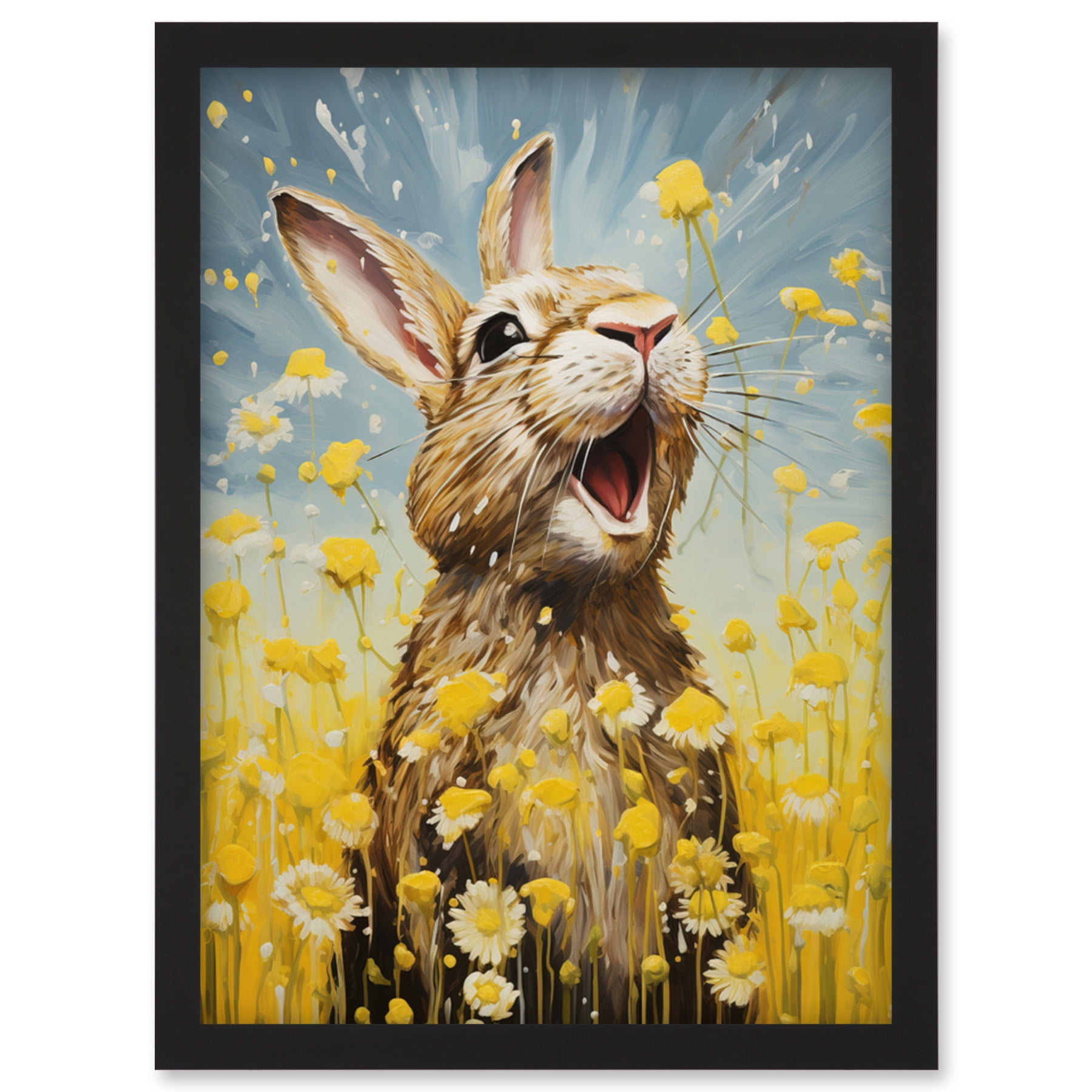 The Happy Bunny Rabbit Playing in a Field of Daisies Vibrant Oil ...