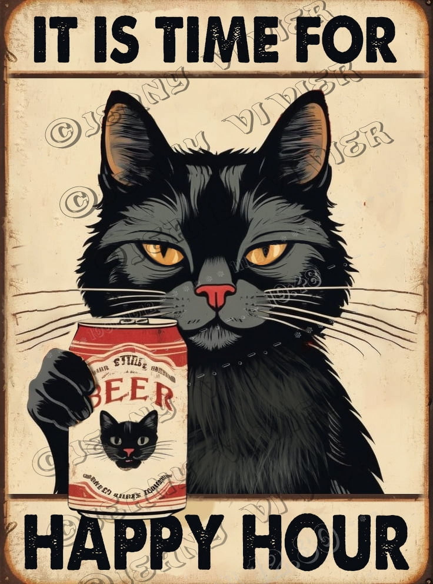 The Happy Hour Lounge Welcome Beer Bar Black Cat Vintage Aluminum Sign ...