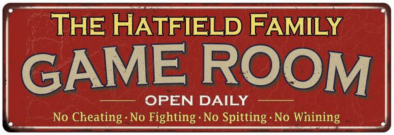 The Hatfield Family Gift Red Game Room Metal 6x18 Sign 206180038926 ...