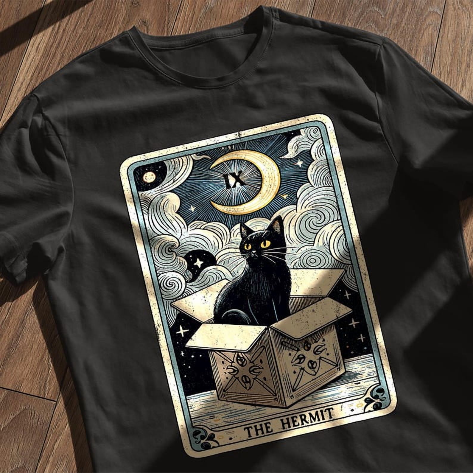 The Hermit Tarot T-Shirt, Black Cat Tarot Card, Mystical Cat Tee ...