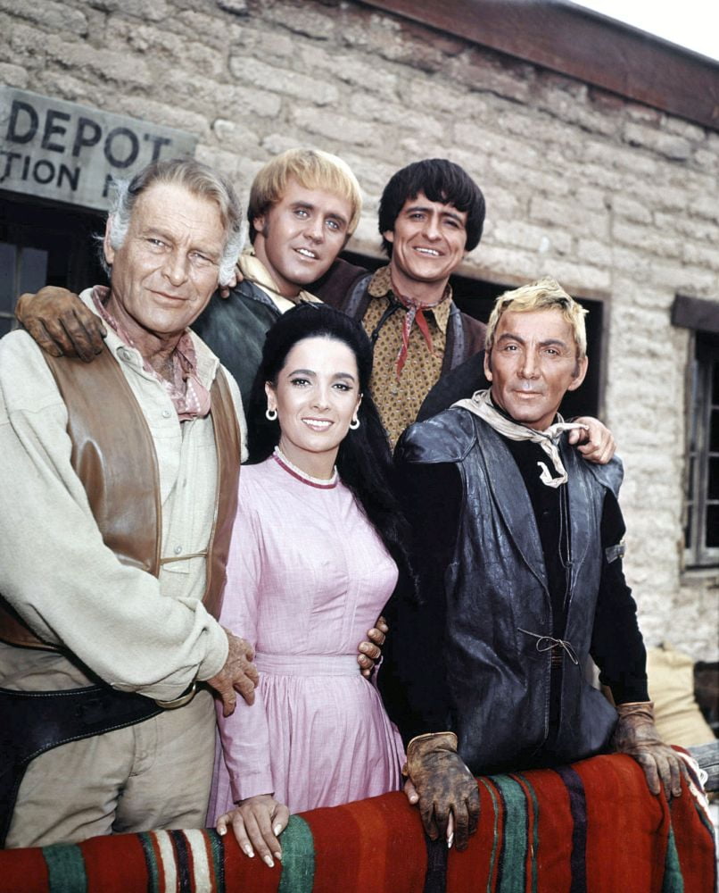 The High Chaparral, (From Left): Leif Erickson, Mark Slade, Linda Cristal, Henry Darrow, Cameron ...