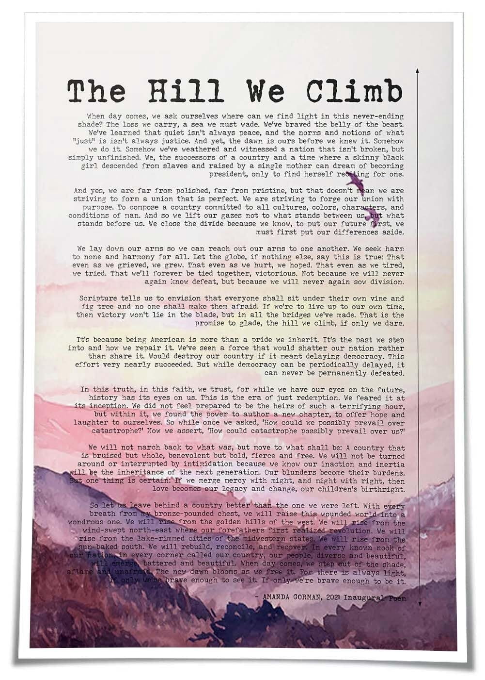 The Hill We Climb Poem Wall Art Vintage Speech Poster Decoration Canvas ...