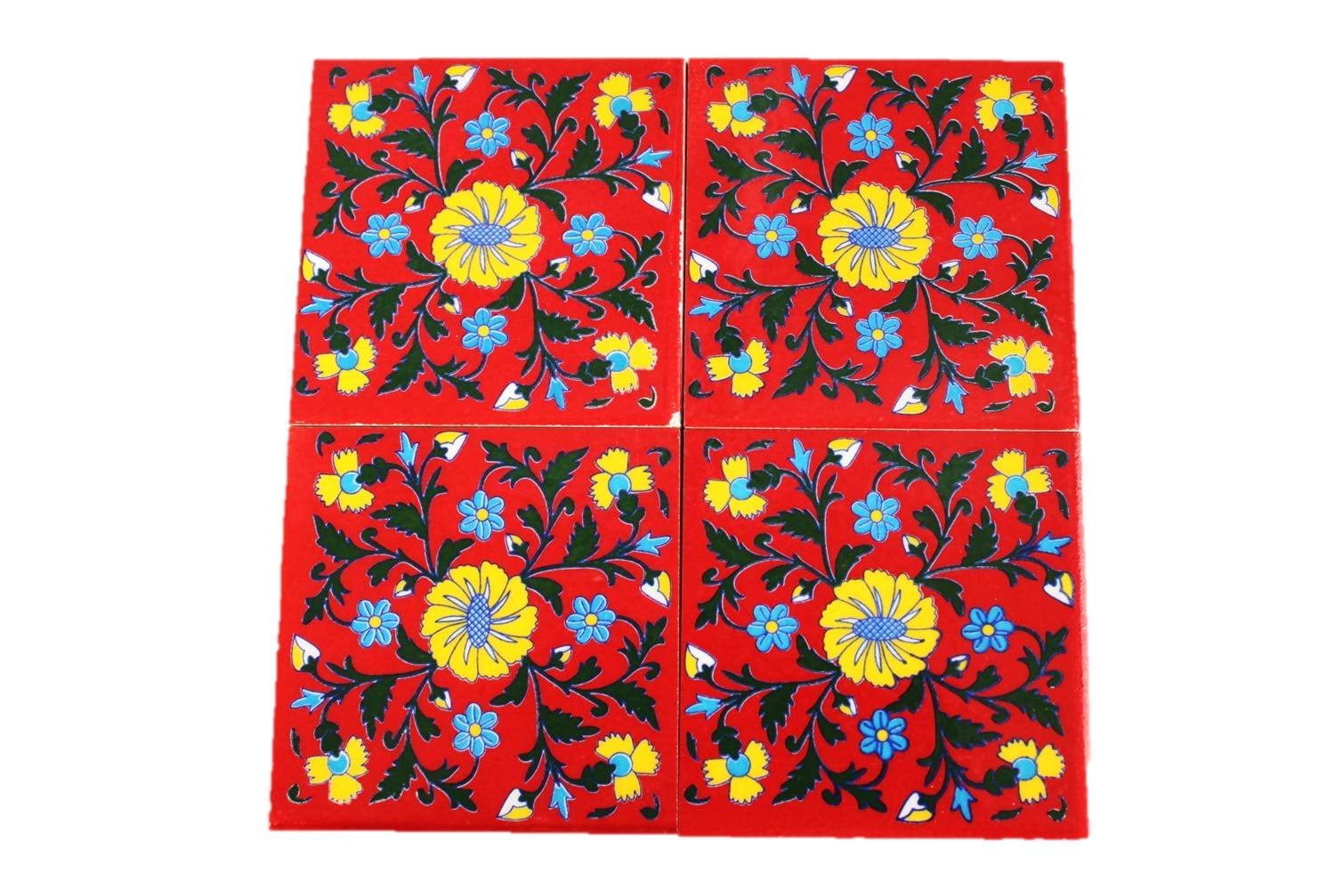 The Himalaya Craft Blue Pottery Ceramic Handmade Tiles for Wall 4 x ...