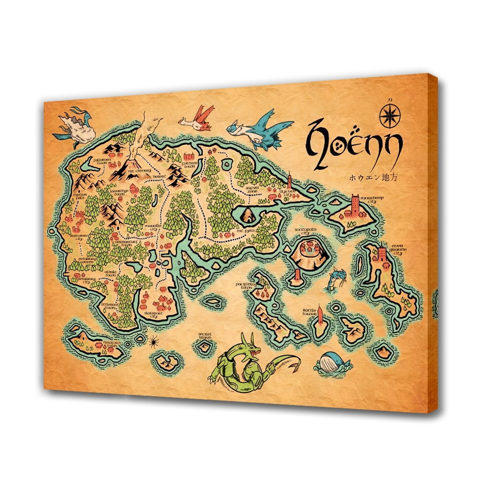 The Hoenn Region Map With The Middle Earth Style Canvas Poster Bedroom ...