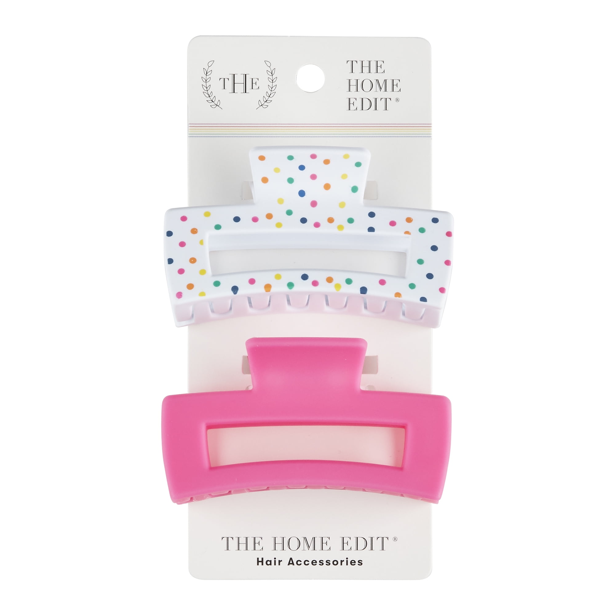 The Home Edit Claw Clips, Pink and Rainbow Polka Dot Print, 2 Ct ...