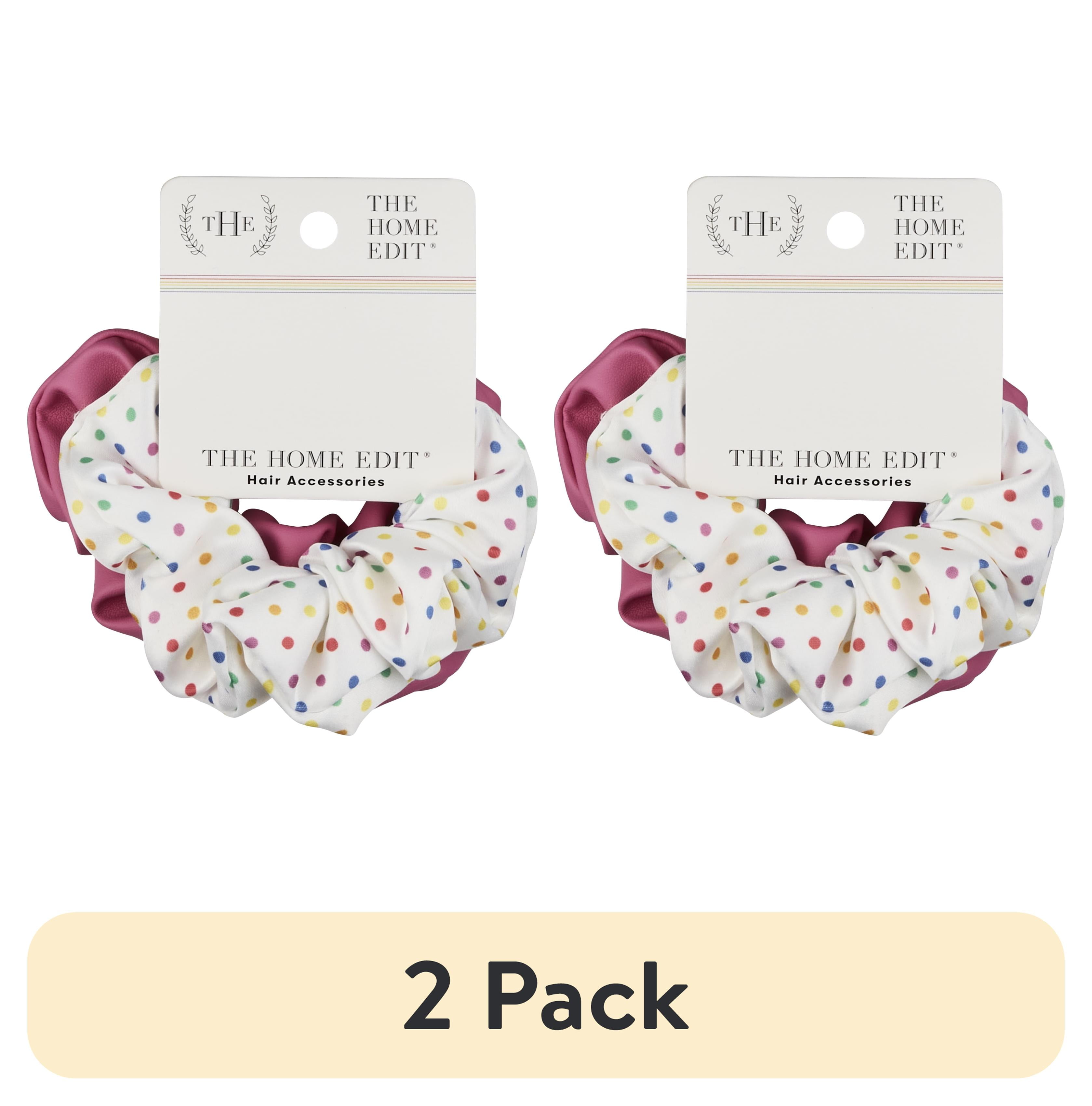 (2 pack) The Home Edit Faux Leather and Satin Scrunchie Hair Ties, Pink ...