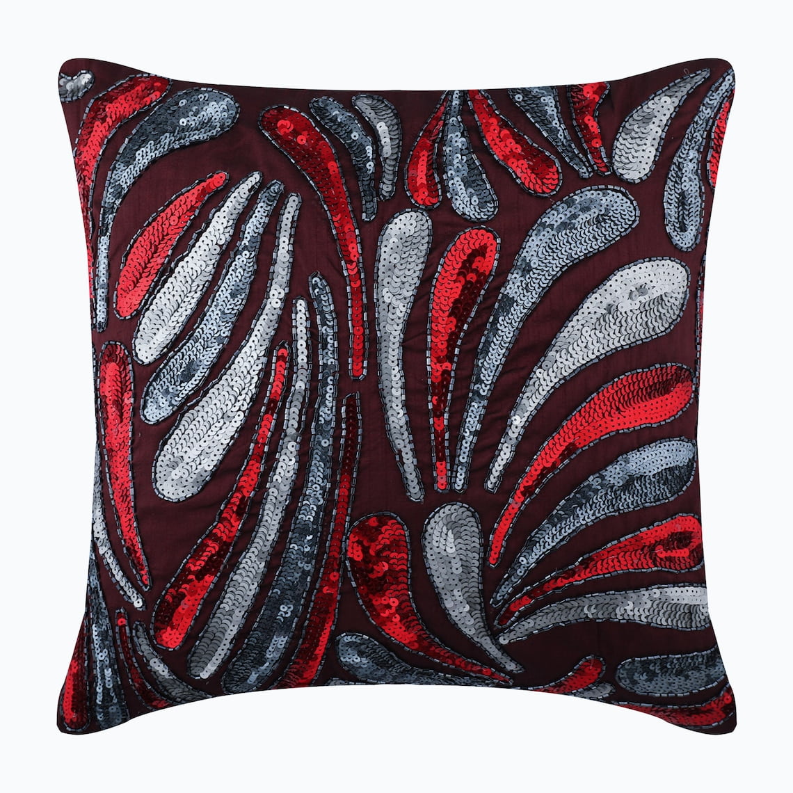 The HomeCentric 24x24 Pillow Covers Red, Designer Red Pillow Shams, Metallic Sequins Abstract ...