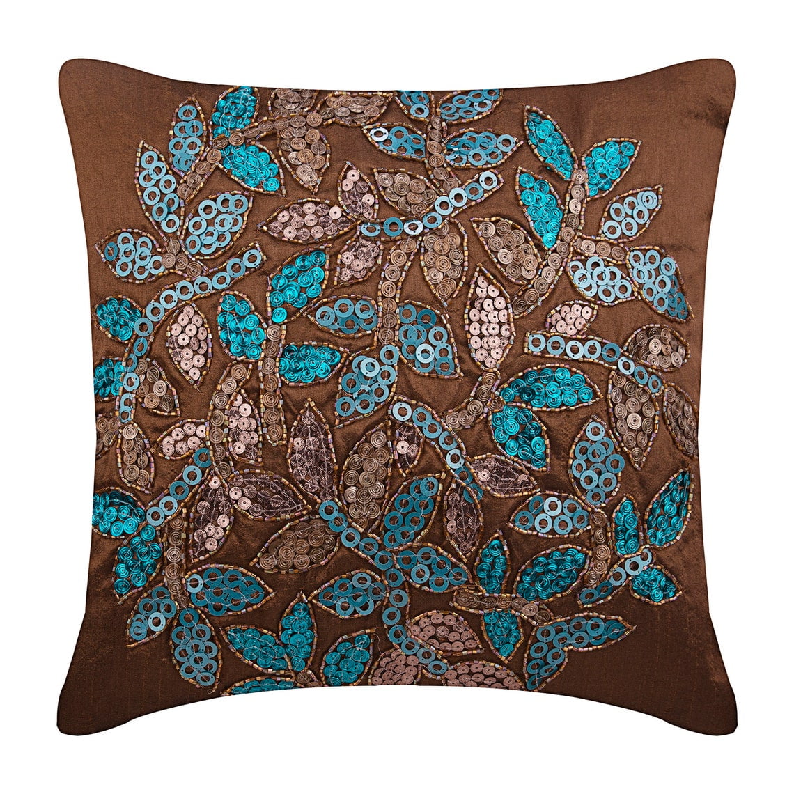The HomeCentric Brown Shams, Sequins and Beaded Leaf Medallion Pillow ...