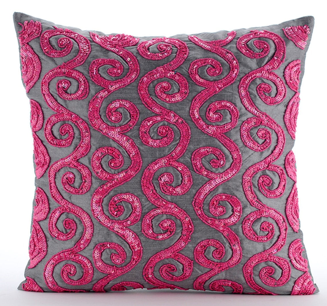 The HomeCentric Decorative Pillow Cover Pink Pillow Shams Beaded ...