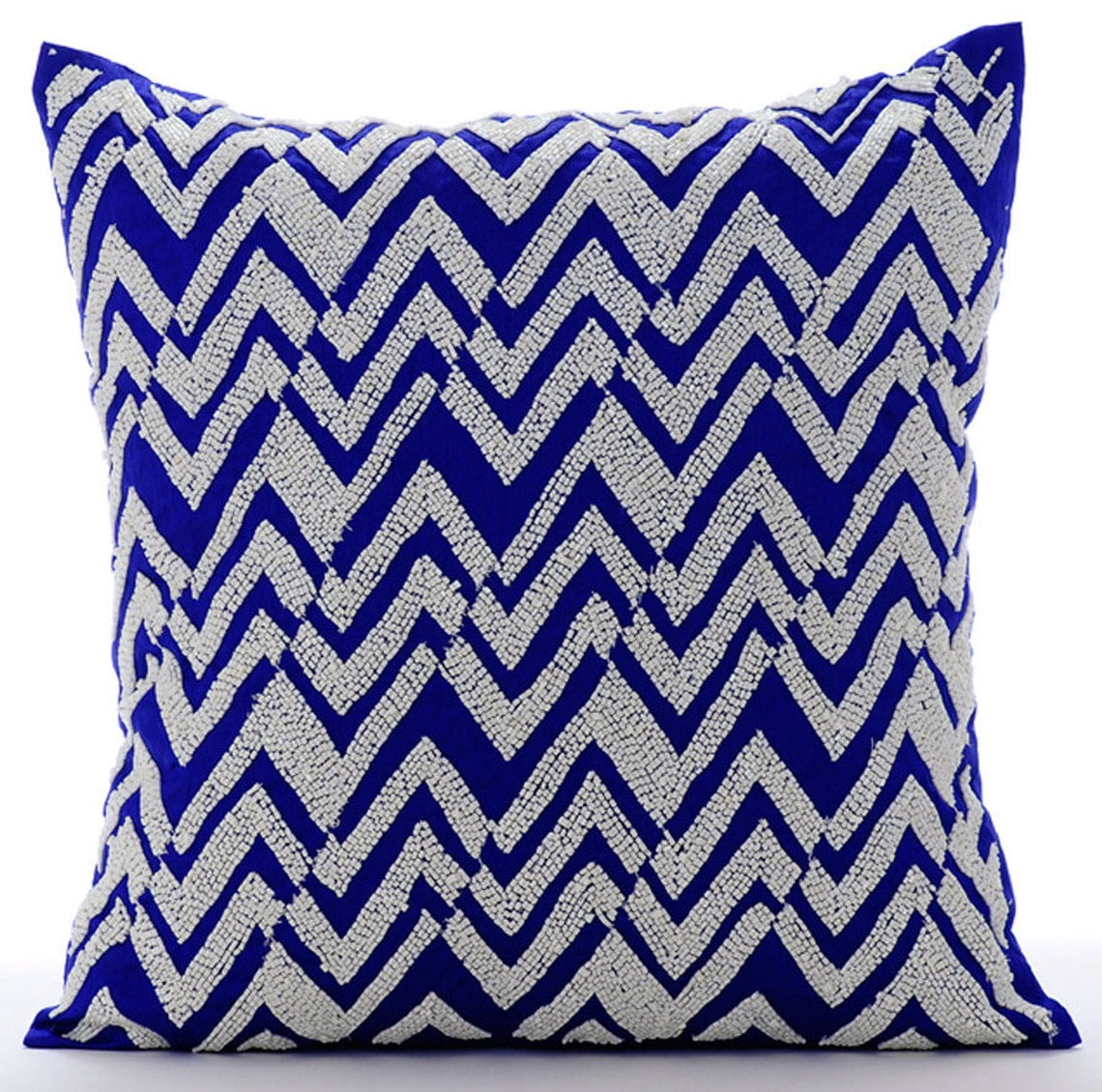 The HomeCentric Pillow Case Custom, Royal Blue Shams, Beaded Chevron ...
