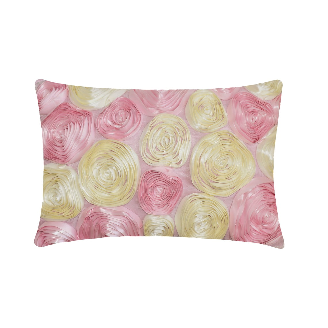 The HomeCentric Pink Lumbar Pillow Cover, Ribbon Ivory and Light Pink ...