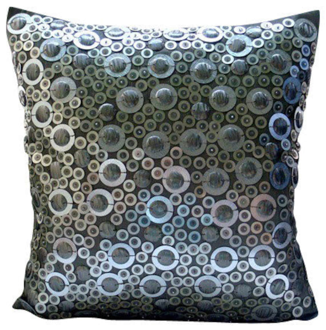 The HomeCentric Silver Throw Pillow Cover Couch, 3D Metallic Sequins ...