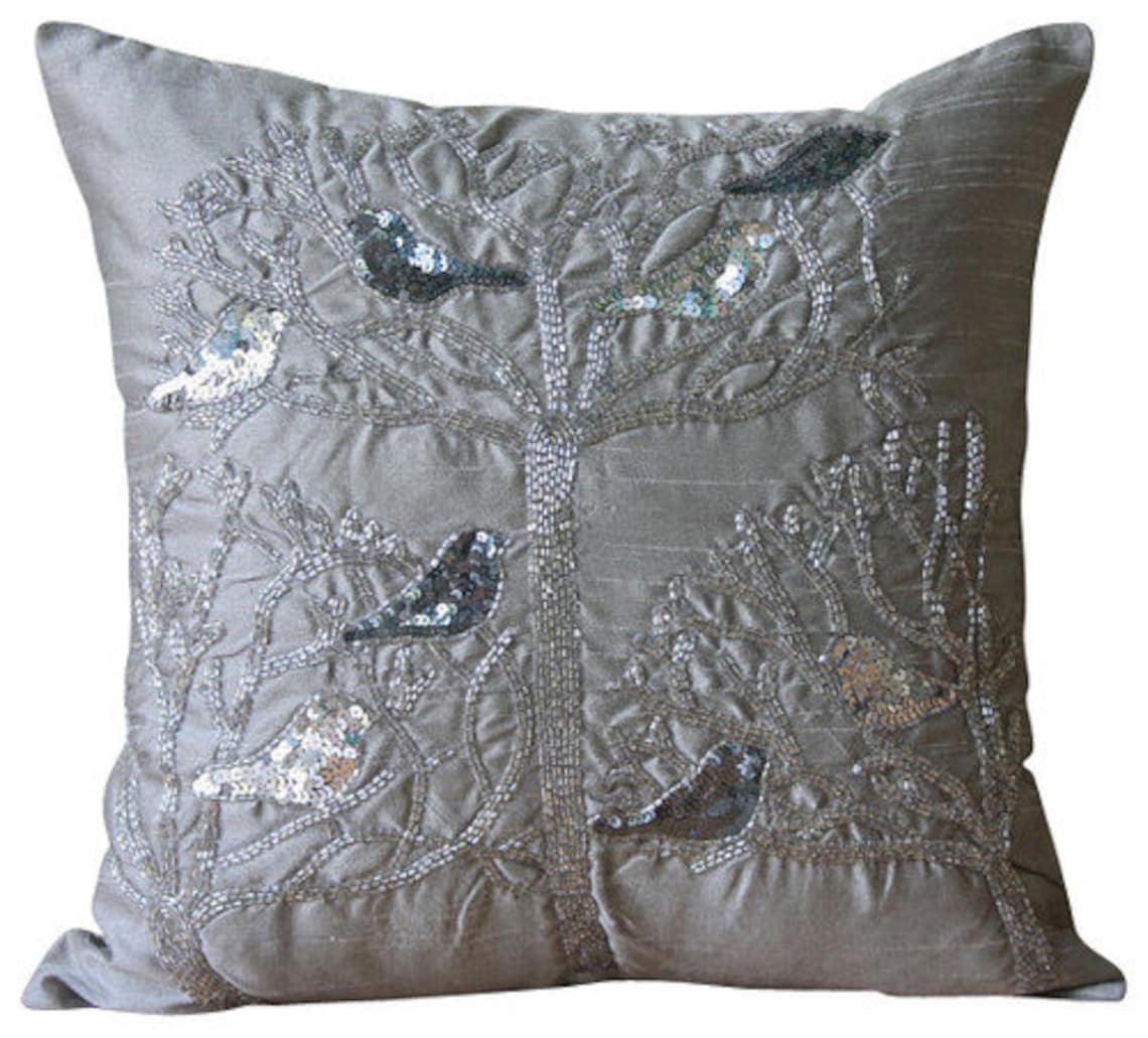 The HomeCentric Toss Pillow Covers, Grey Pillow Shams, Sequins & Beaded Pigeon Pillow Shams ...
