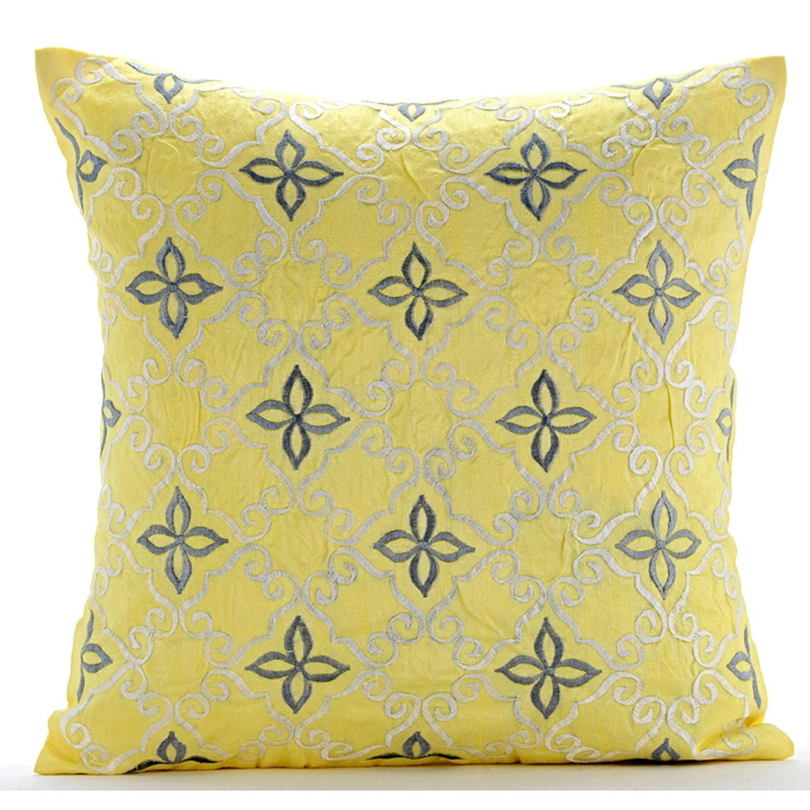 The HomeCentric Yellow Pillow Shams Lattice Trellis Embroidered Pillow ...