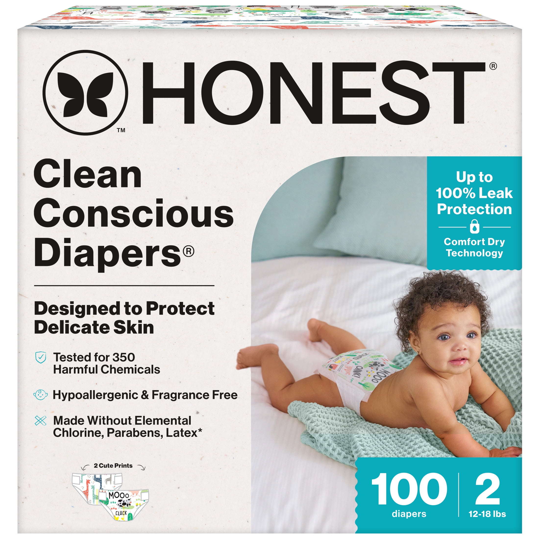 Honest Clean Conscious Baby Diapers Size 2 (12-18 lbs), Hypoallergenic ...