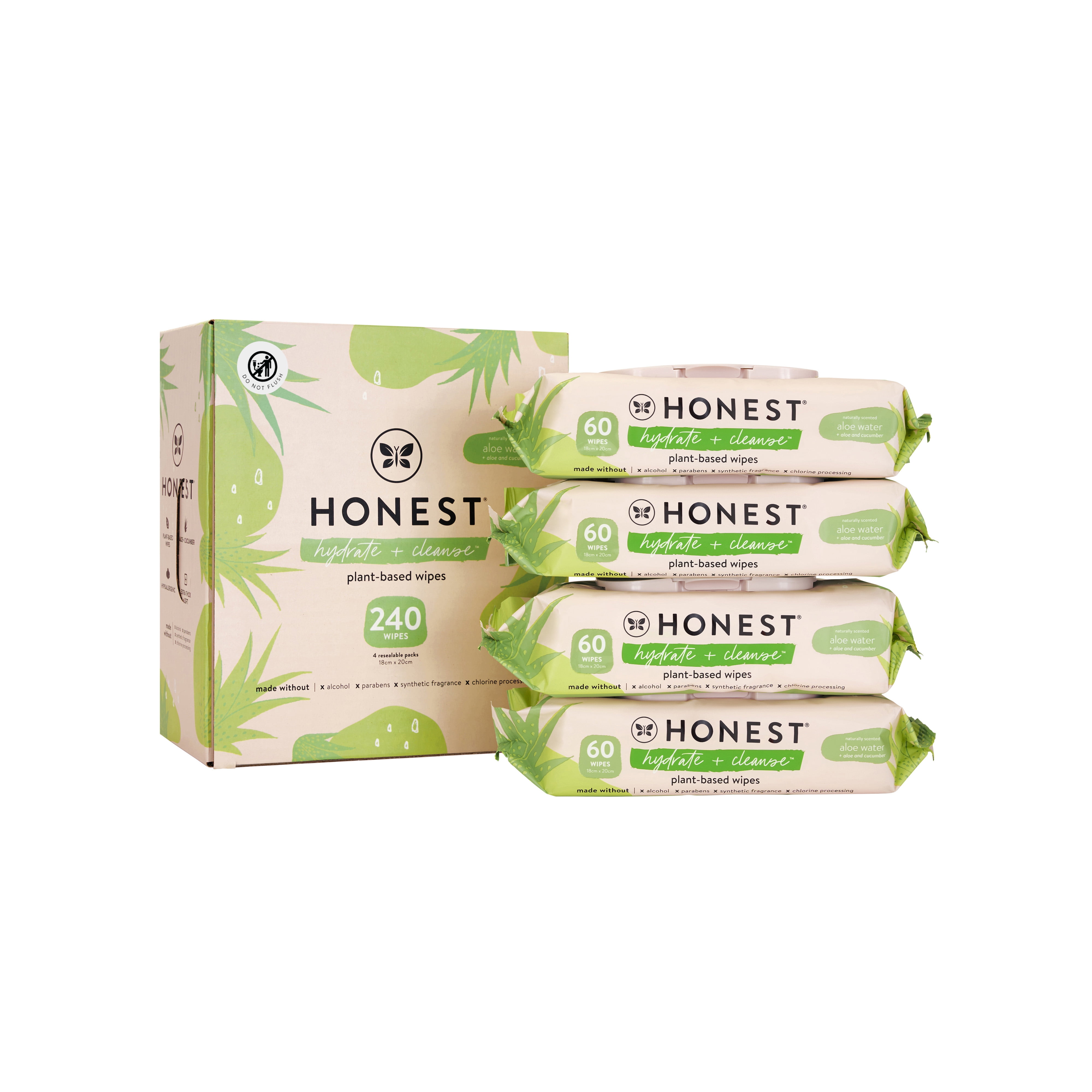 Honest Hydrate + Cleanse Aloe Cucumber Wipes 240 Count Soft Thick ...
