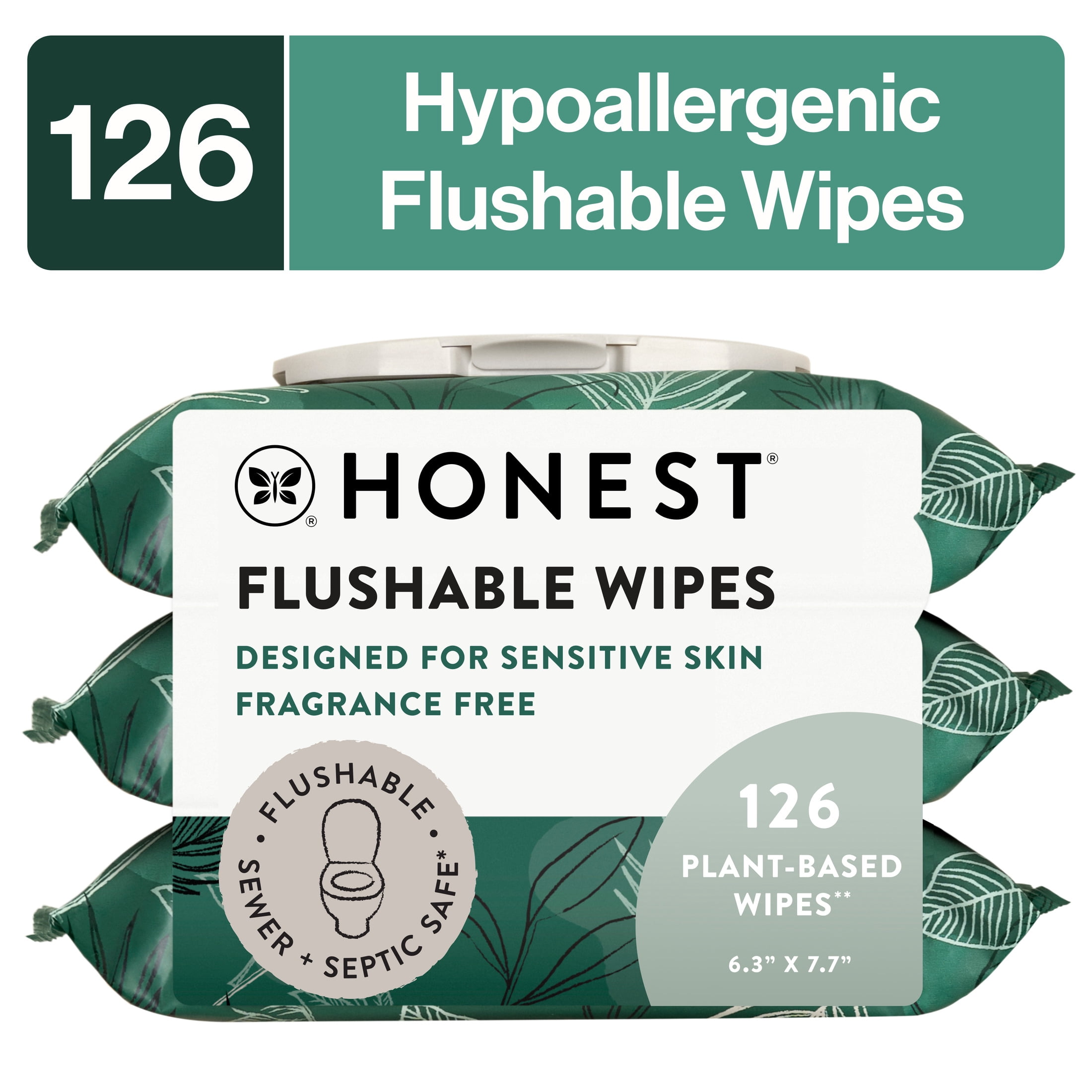 The Honest Company Flushable Wipes, Plant-Based, 126 Count, Tropical ...