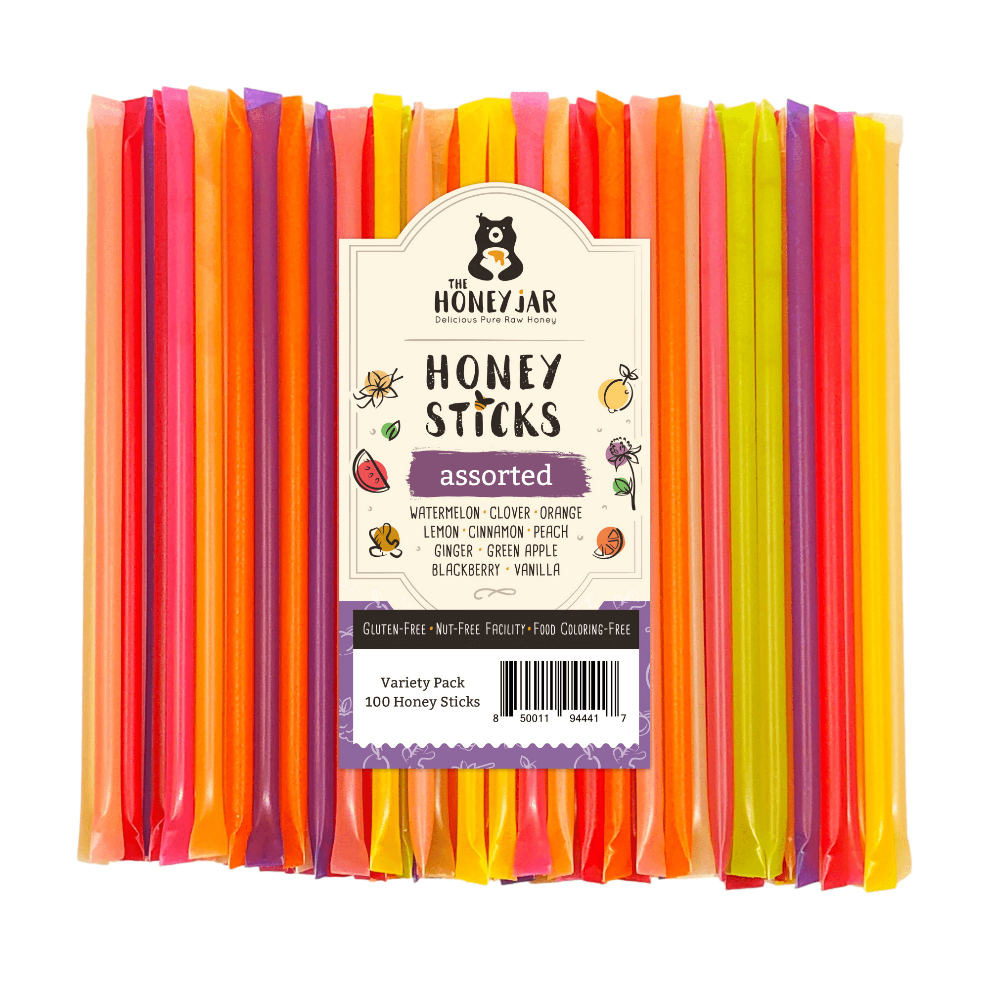 The Honey Jar - Assorted Variety Pack Honey Sticks - 100 Count Package ...