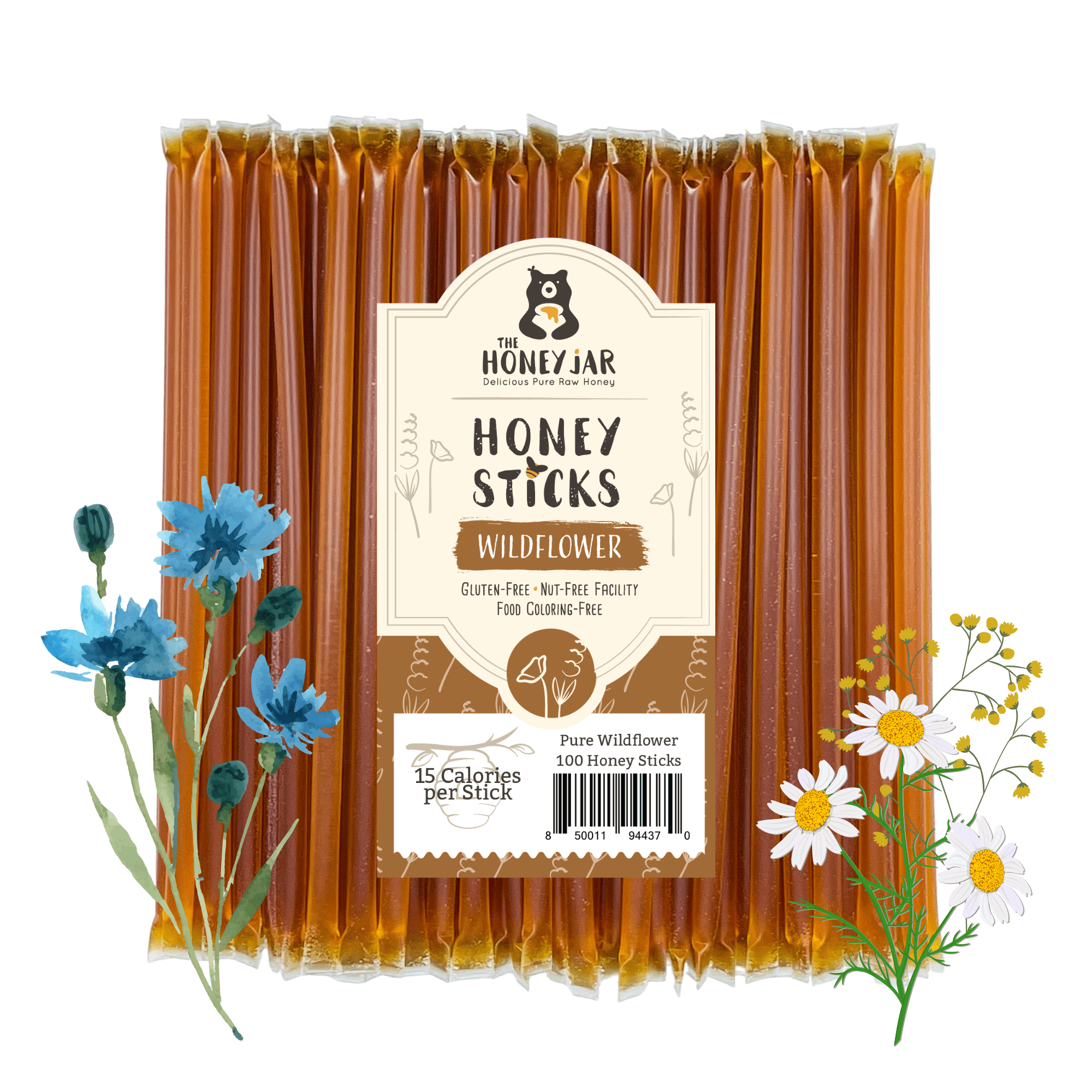 The Honey Jar - 100 Count Pure American Raw Wildflower Honey Sticks ...