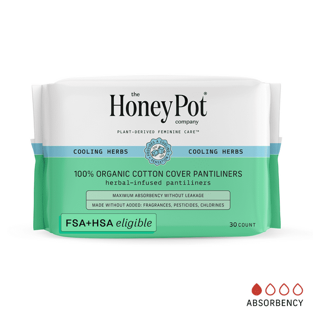 The Honey Pot Company, Herbal Pantiliners, Organic Cotton Cover, 30 Ct ...