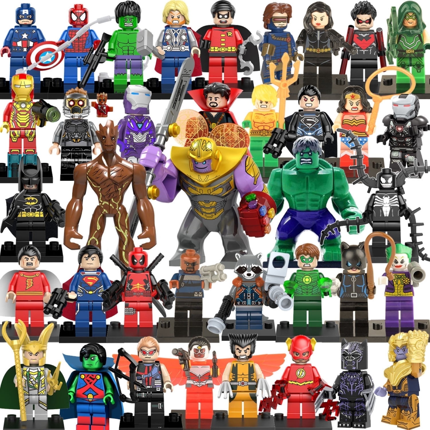 The Hulk Thanos Iron Man Deadpool Groot Minifigures Building Blocks ...